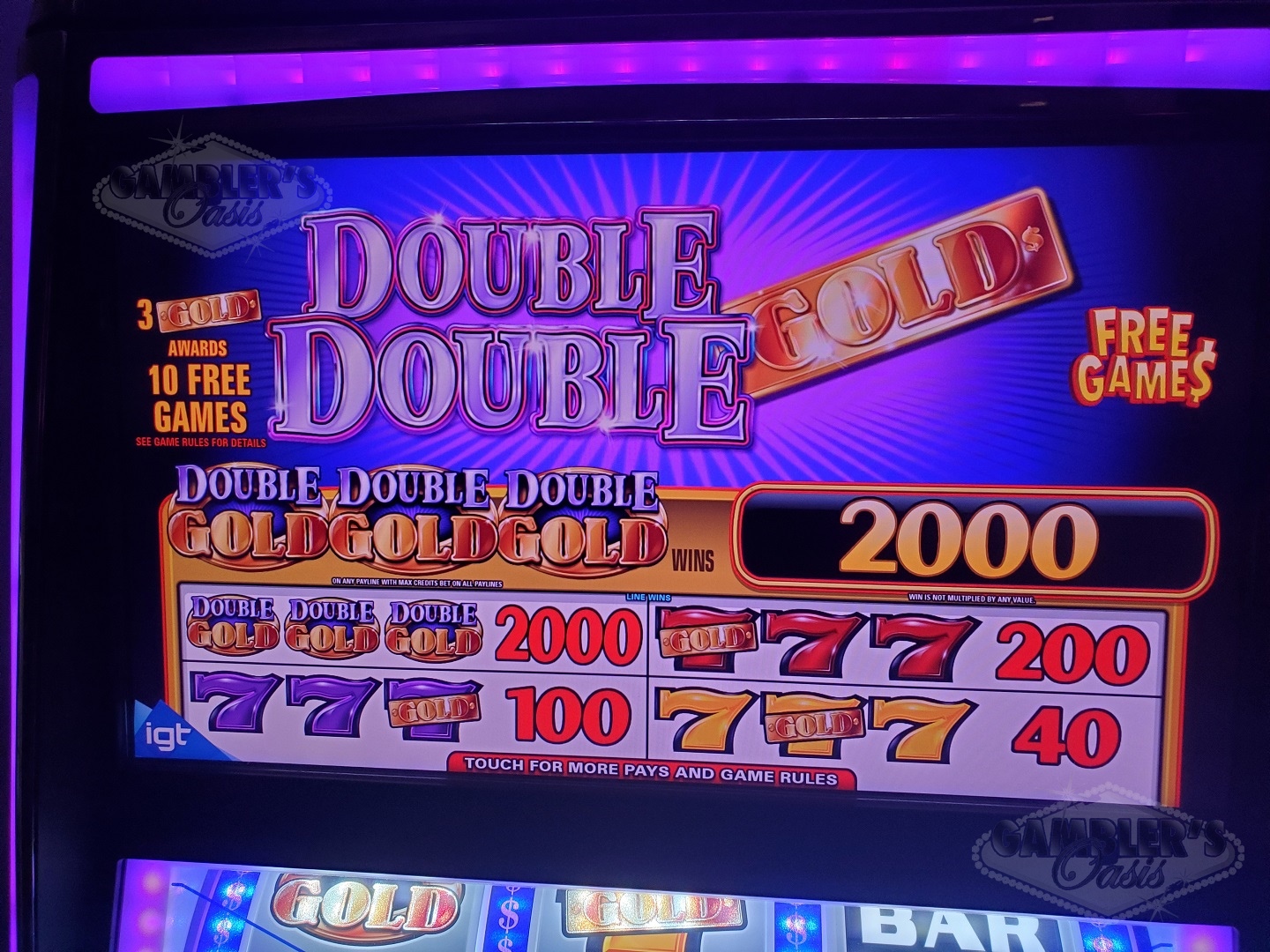 IGT DOUBLE DOUBLE GOLD FREE GAMES FIVE LINE S3000 SLOT MACHINE WITH ...
