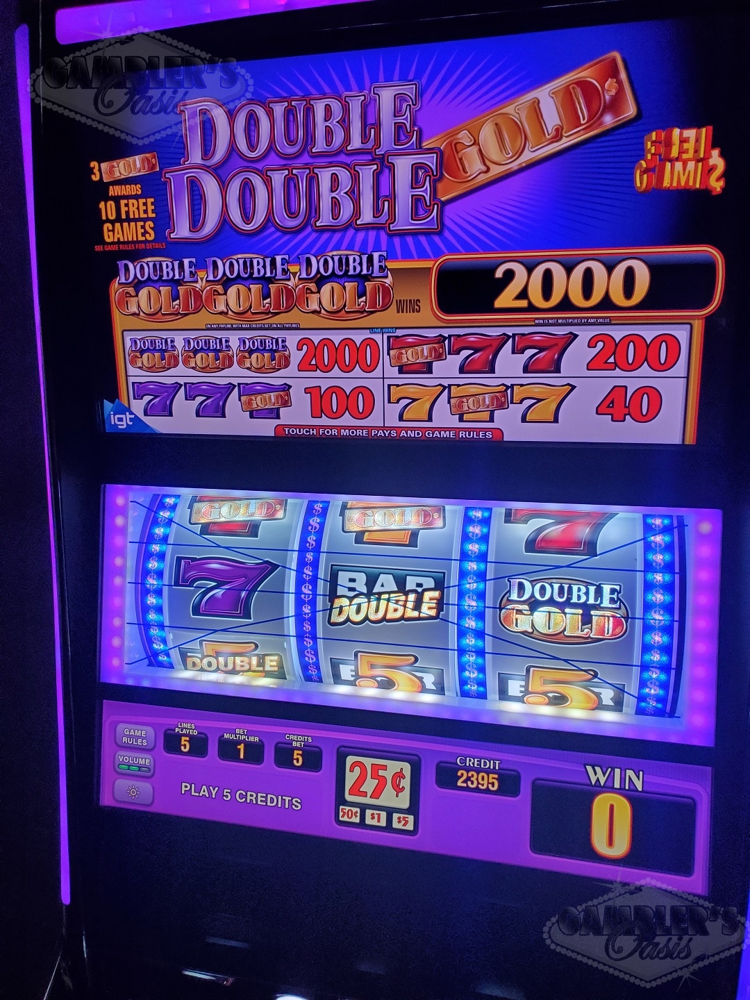 IGT DOUBLE DOUBLE GOLD FREE GAMES FIVE LINE S3000 SLOT MACHINE WITH ...
