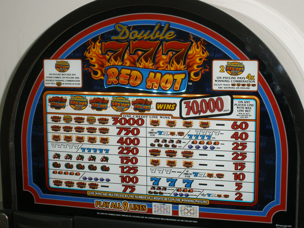 IGT DOUBLE RED HOT 777s FIVE REEL S2000 SLOT MACHINE WITH LIGHTED ...